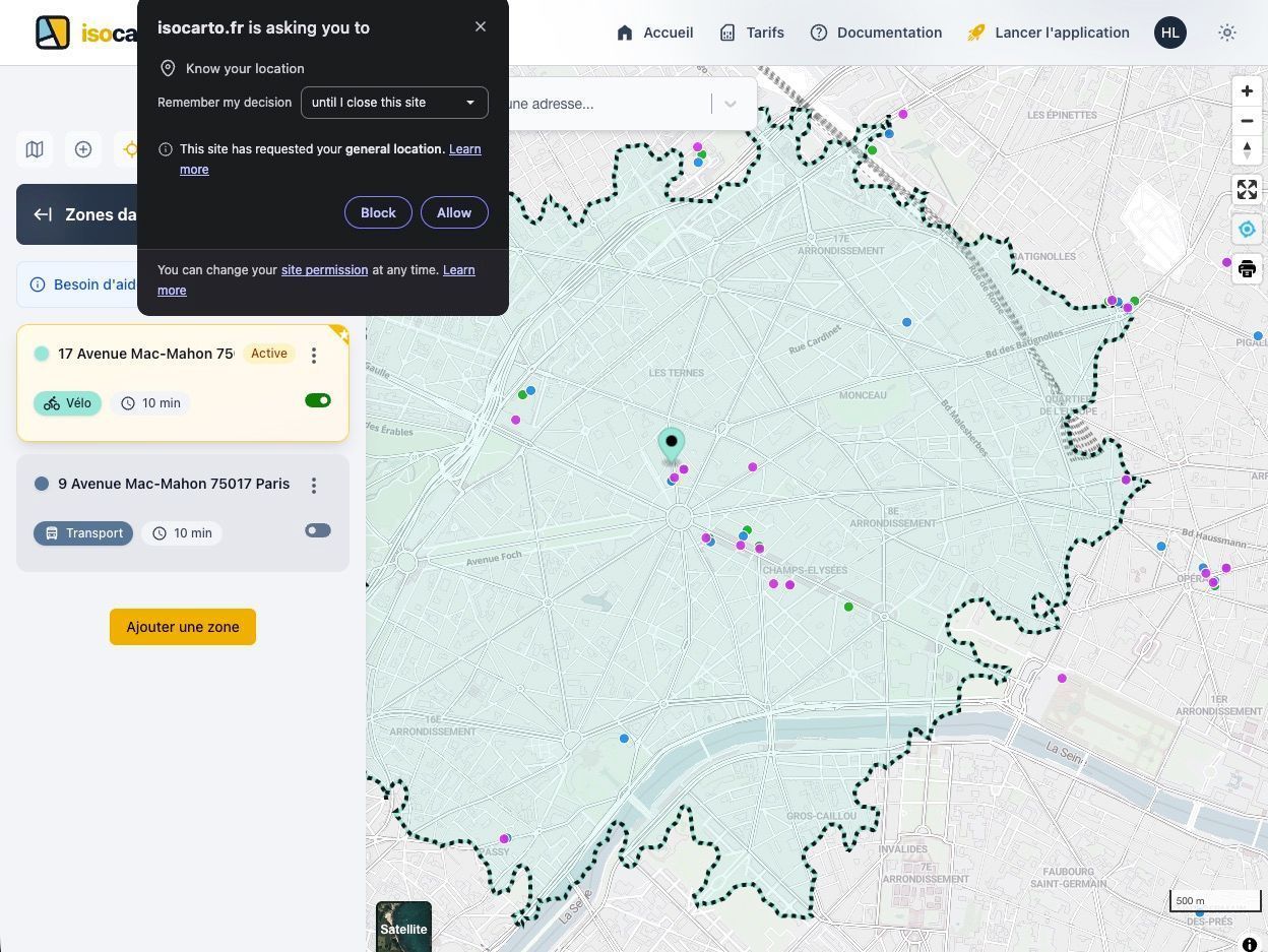 Utiliser la géolocalisation sur la carte | Documentation Isocarto